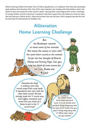 Phase 1 alliteration home learning | PDF