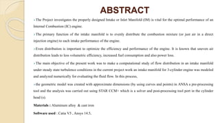 phase 1 Design and analysis of intake manifold of ic engine with ...