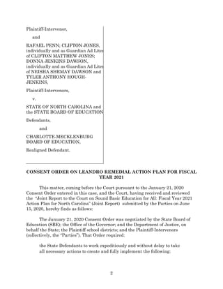 Draft Consent Order on Leandro Remedial Action Plan for Fiscal Year ...