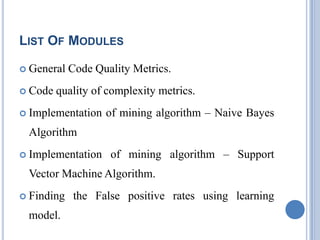 Measuring the Code Quality Using Software Metrics | PPTX