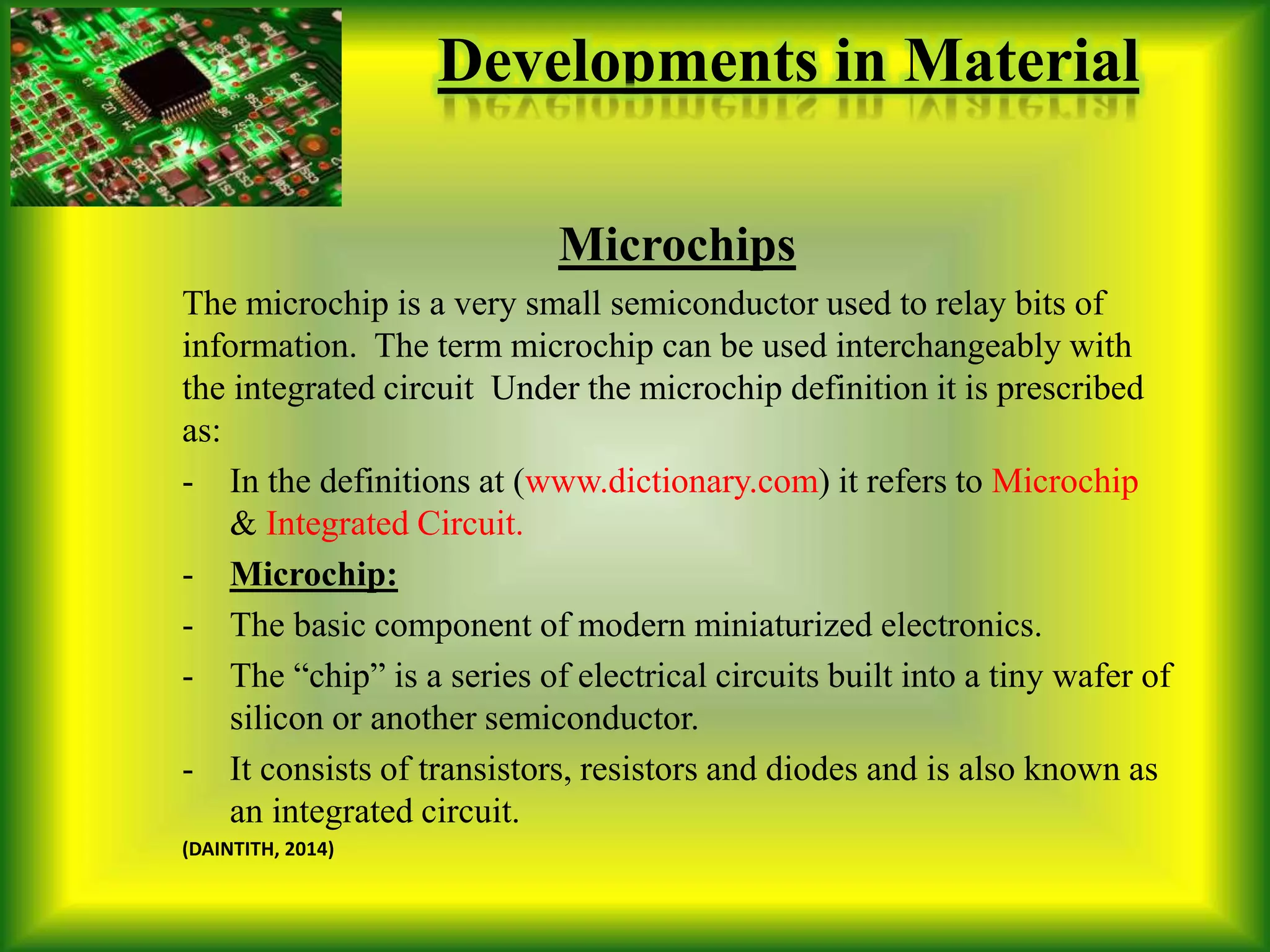 Materials, Semi-conductors and Micro-Chips | PPT