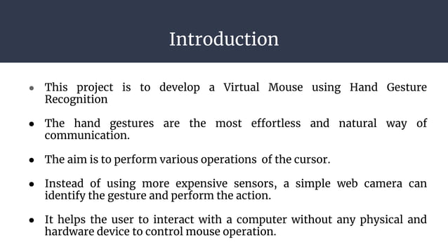 Virtual Mouse using hand gesture recognition | PPTX | Computer Peripherals | Computing