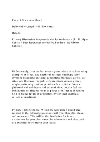 Phase 3 Discussion Board Deliverable Length 400-600 words .docx