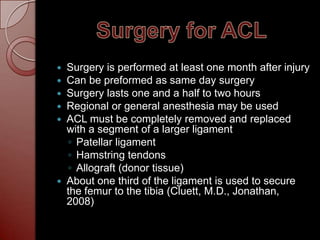 Injuries to ACL, PCL, and MCL | PPTX