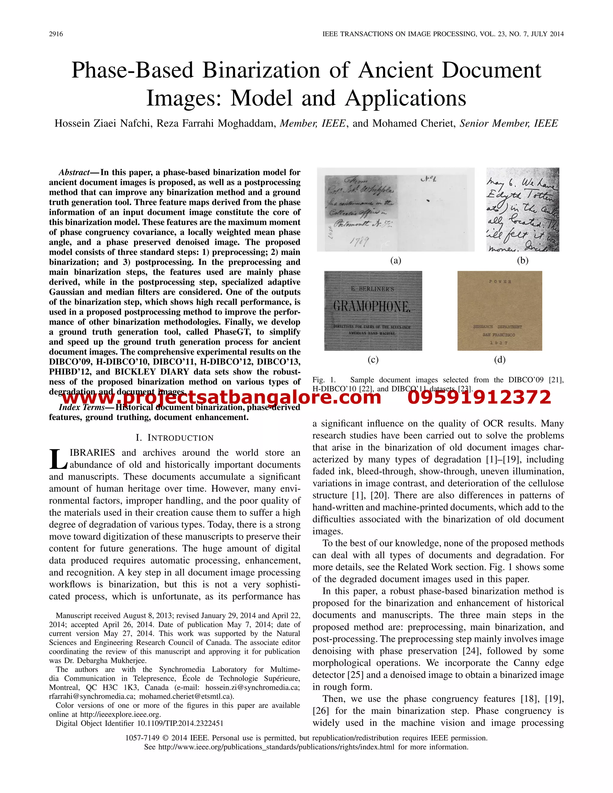 Phase Based Binarization Of Ancient Document Images Model And