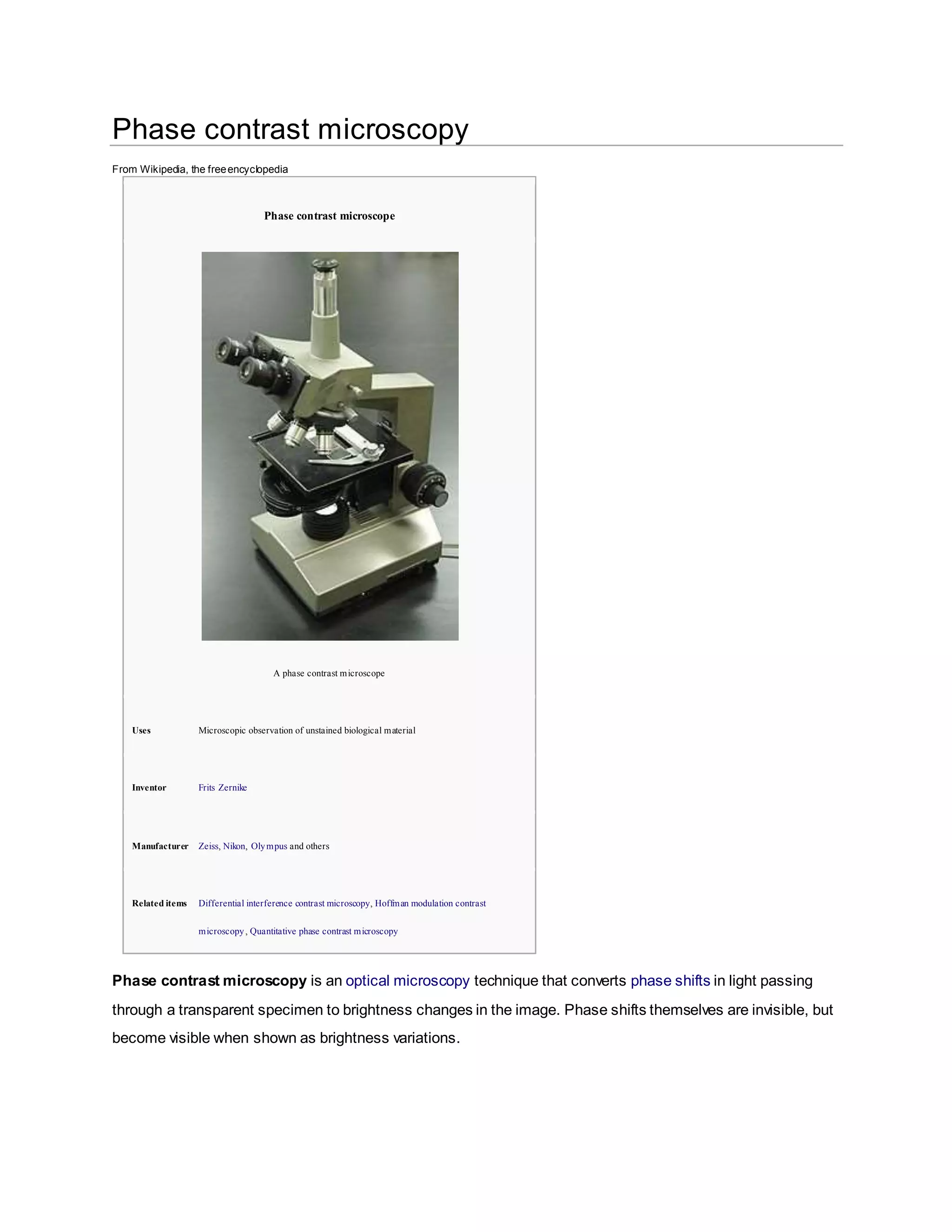 Phase contrast microscopy | DOCX