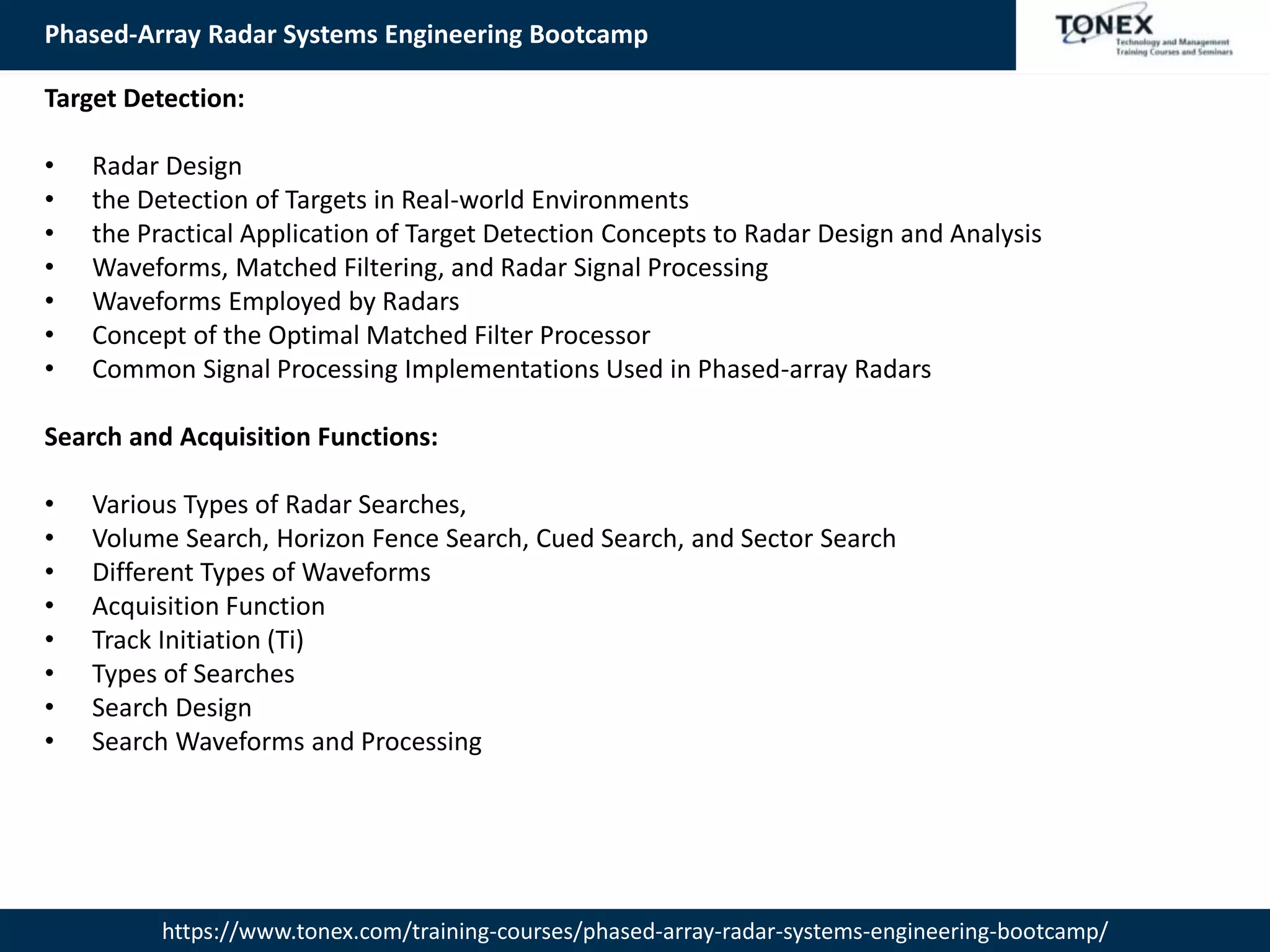 Phased-Array Radar Systems Engineering Bootcamp : Tonex | PPT