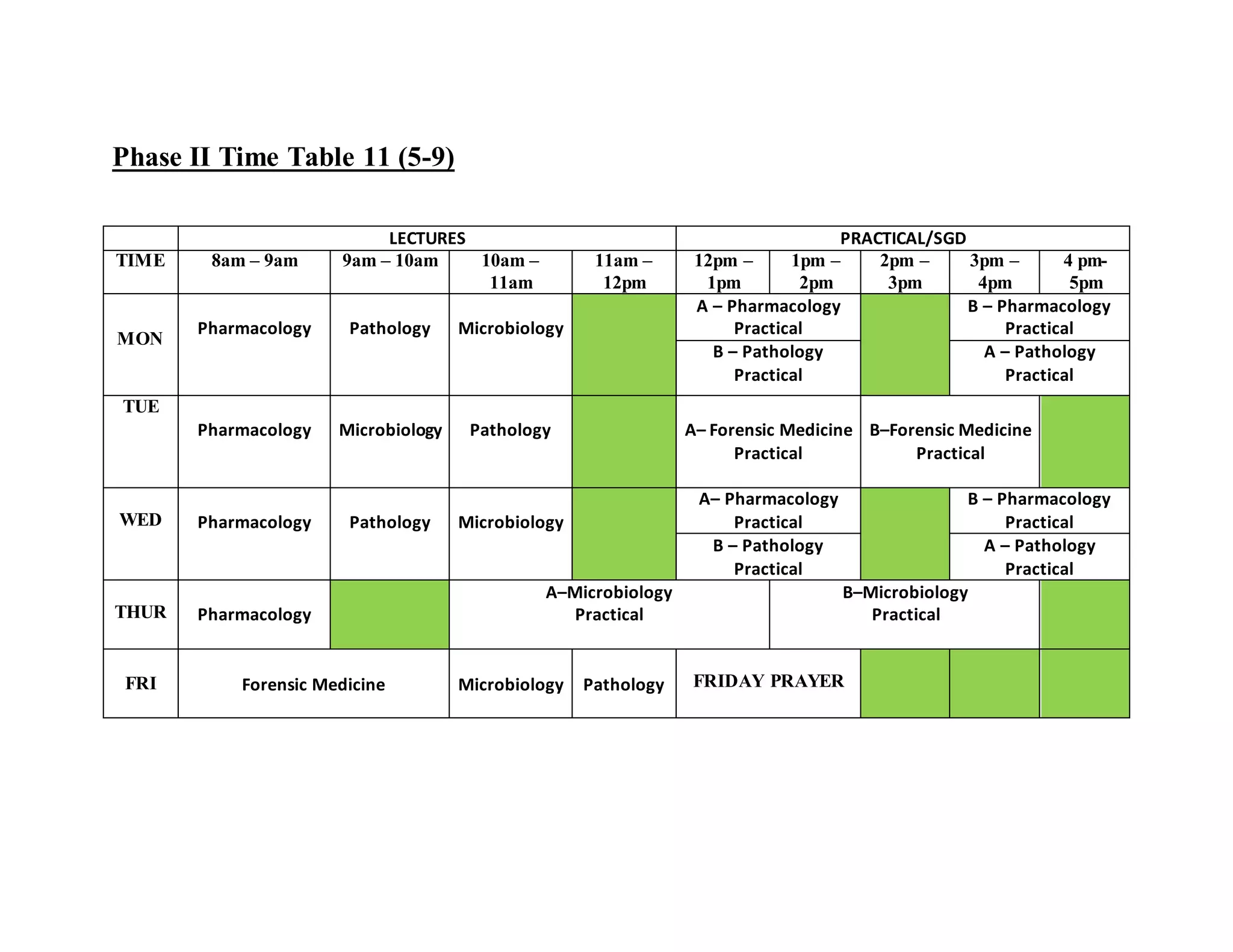 Phase ii time table 11 (5 9) - new | DOCX
