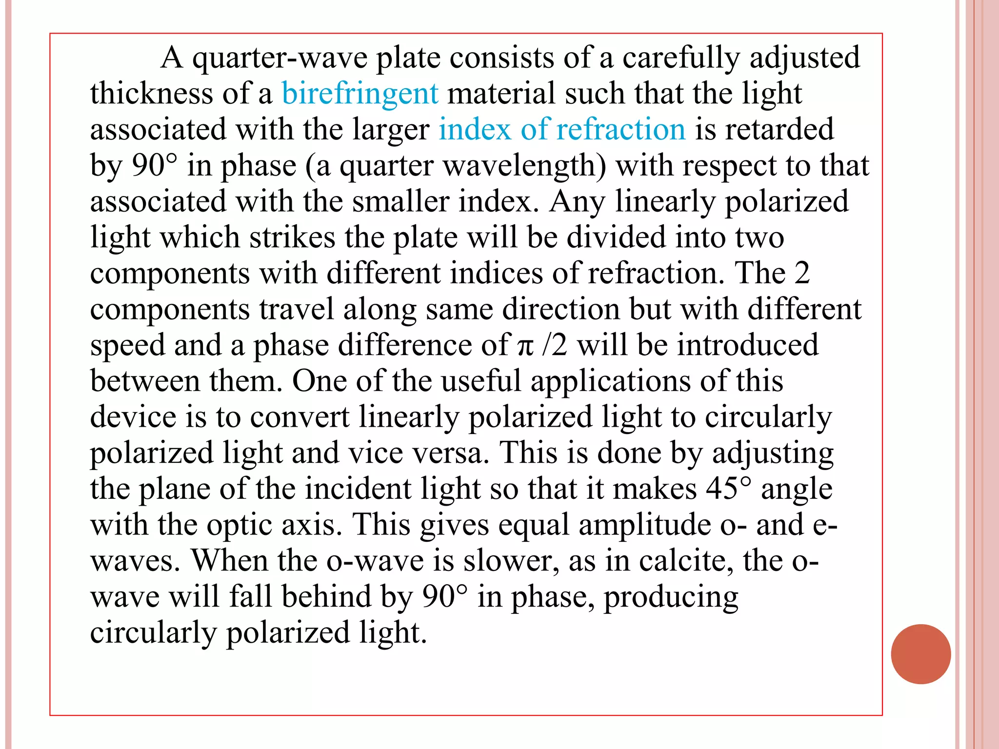 Phase Retardation Plates Ppt Physics Science
