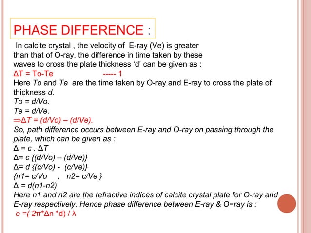 Phase Retardation Plates Ppt Physics Science