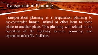 Phases and principles of transportation planning | PDF
