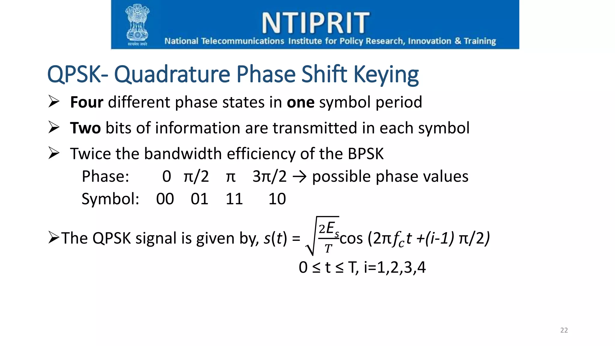 Phase Shift Keying & π/4 -Quadrature Phase Shift Keying | PPTX