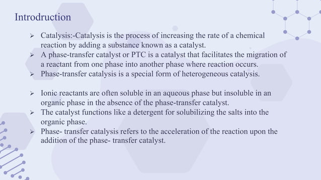 Phase transfer catalysis : Theory and application | PPTX | Chemistry ...