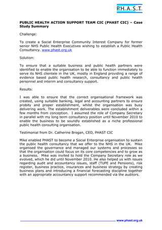 PHAST CIC - Case Study and Testimonial | PDF