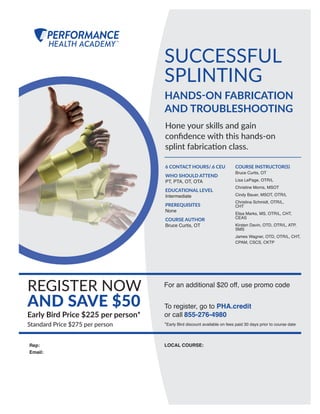 CEU - Successful Splinting Course 9 22 18 Manchester NH | PDF