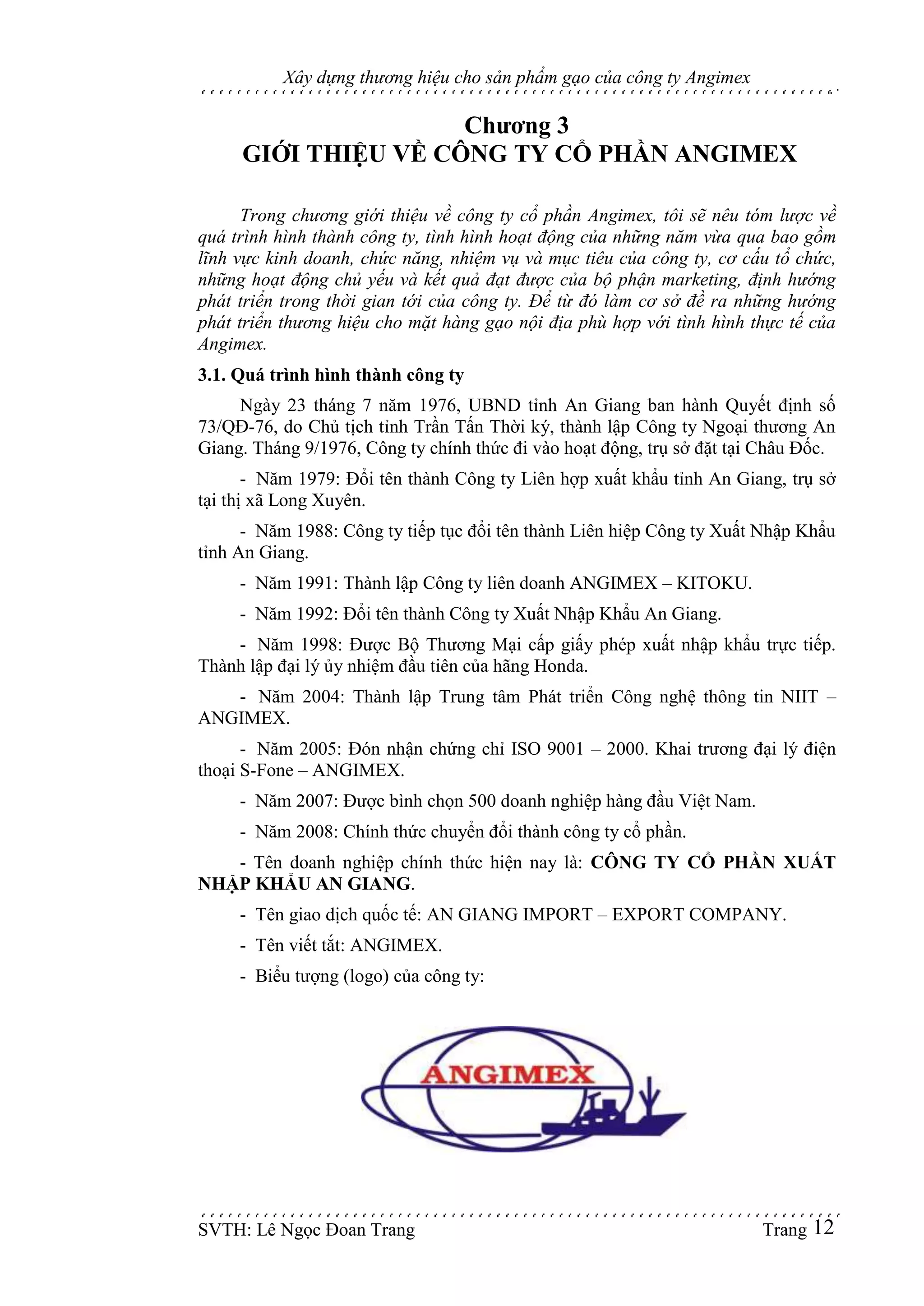 Xây dựng thương hiệu cho sản phẩm gạo của công ty Angimex | DOC