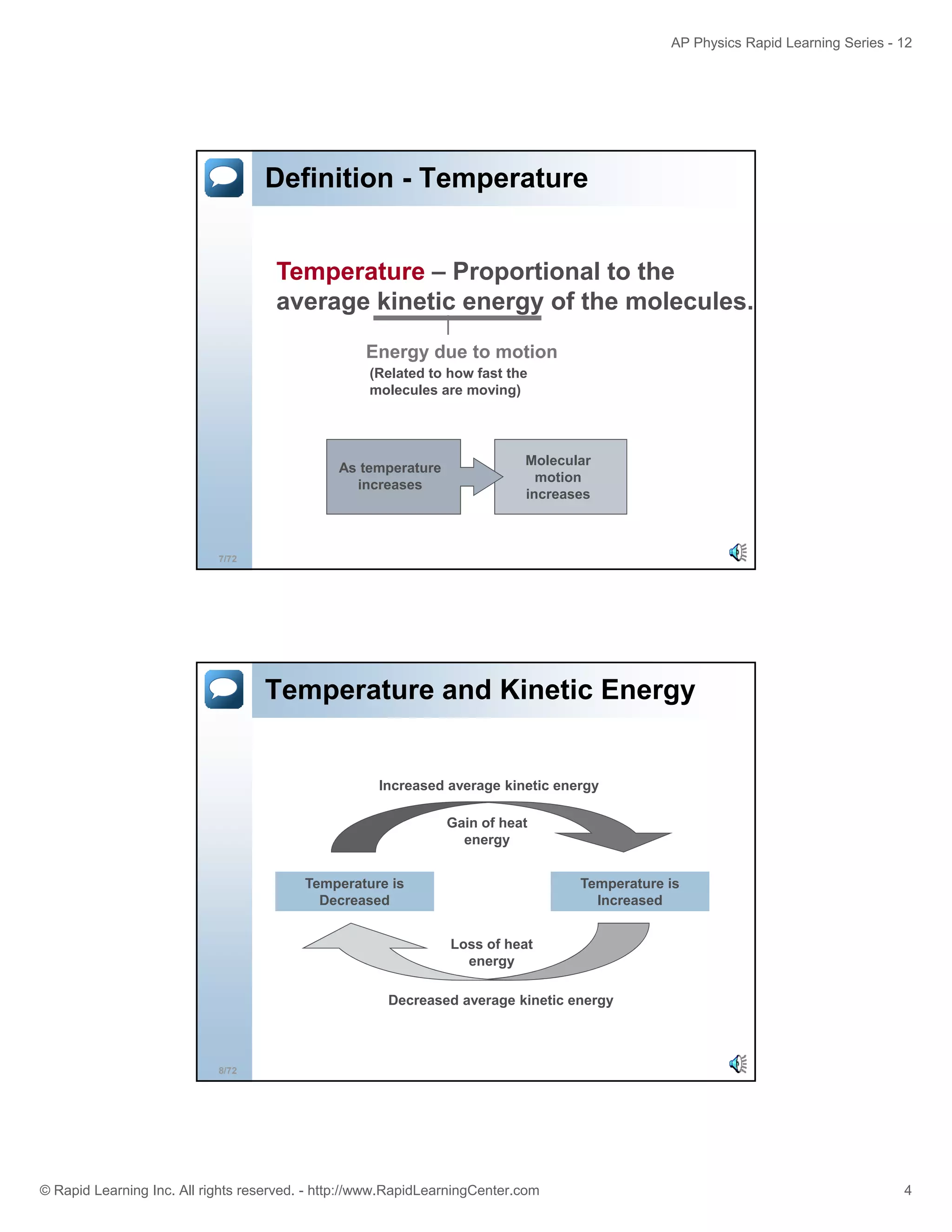 Temperature and Kinetic Theory of Gases slides | PDF