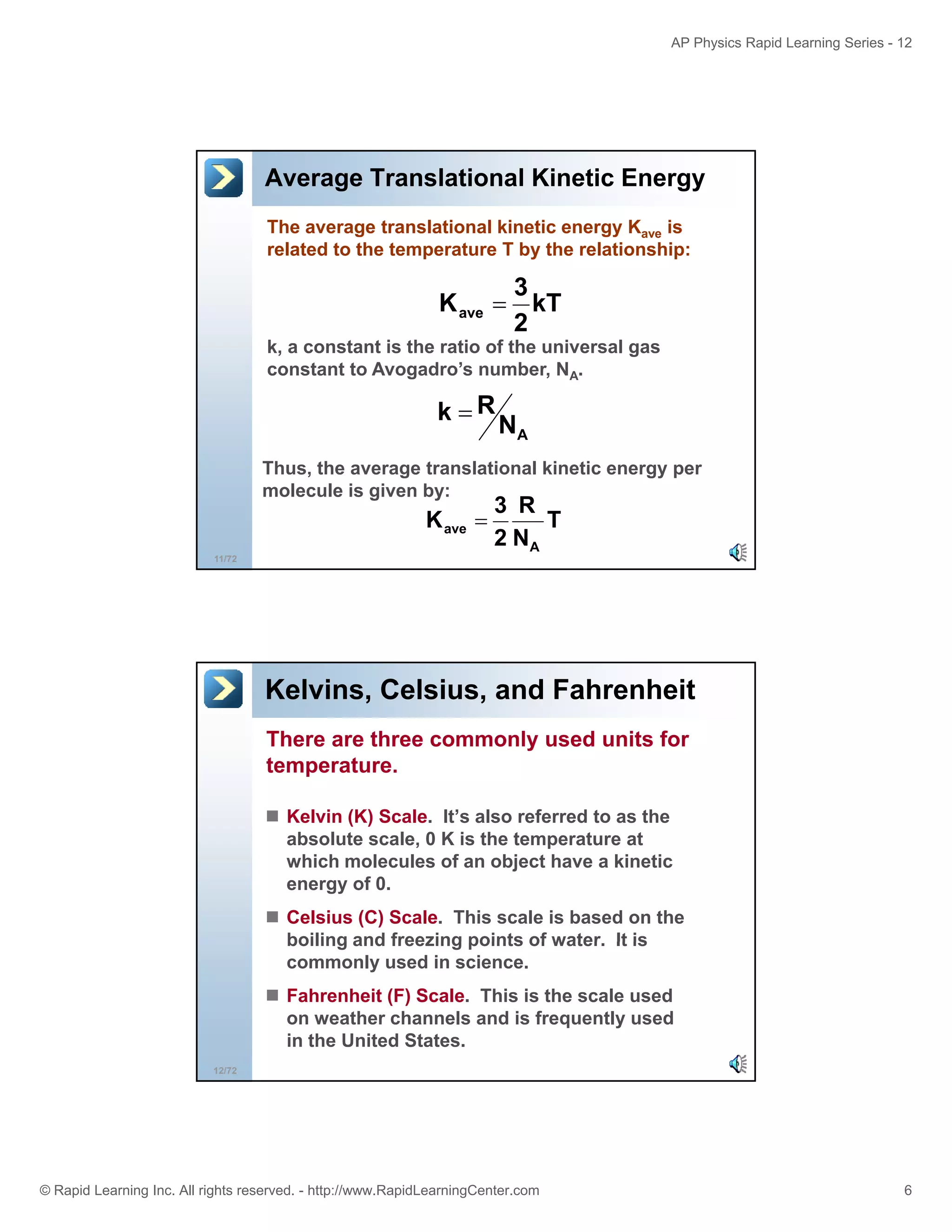 Temperature and Kinetic Theory of Gases slides | PDF