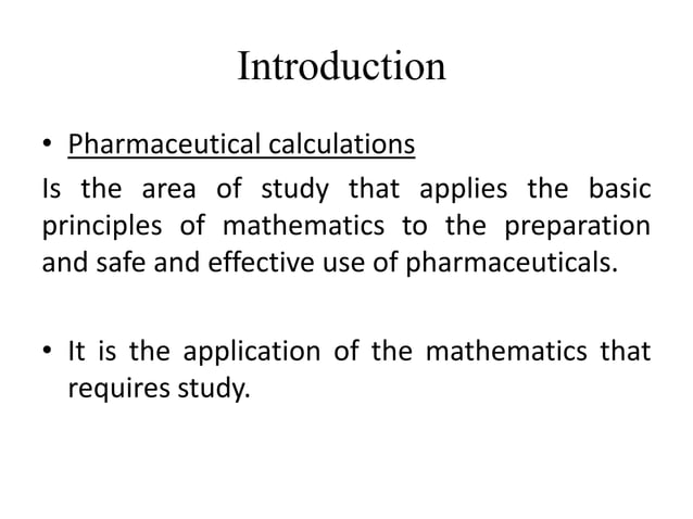 Pharmaceutical calculations 1 | PPTX | Chemistry | Science