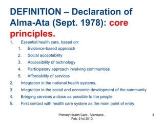“Primary health care: back to Alma-Ata in early 21st century" | PPT