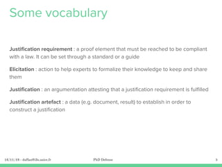 Justification Factory : From justification requirements elicitation to ...