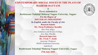 Contemporary Social Issues in the Plays of Mahesh Dattani | PPTX
