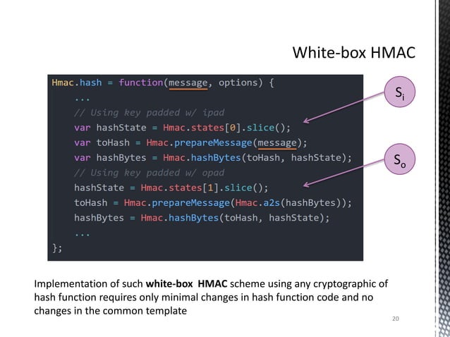 White-Box HMAC. Make your cipher secure to white-box attacks. | PPT