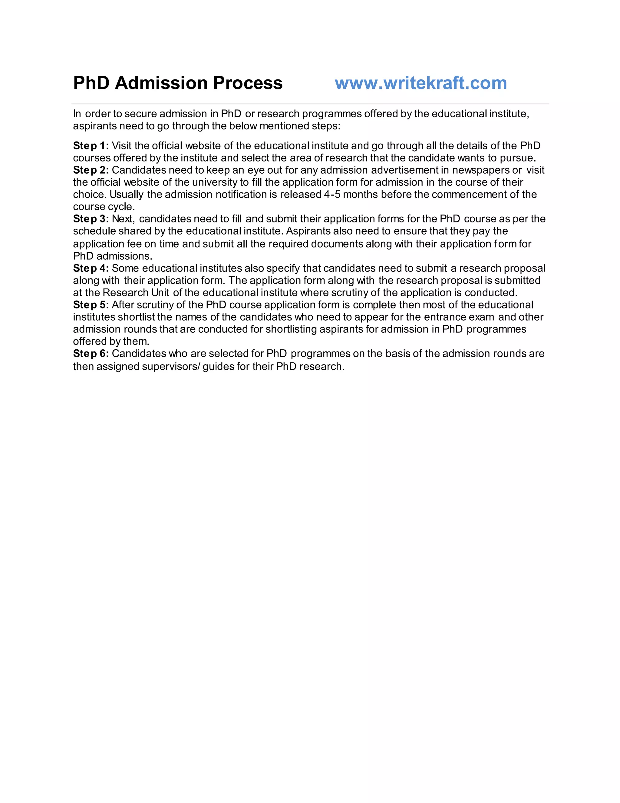 Ph d admission process | DOCX