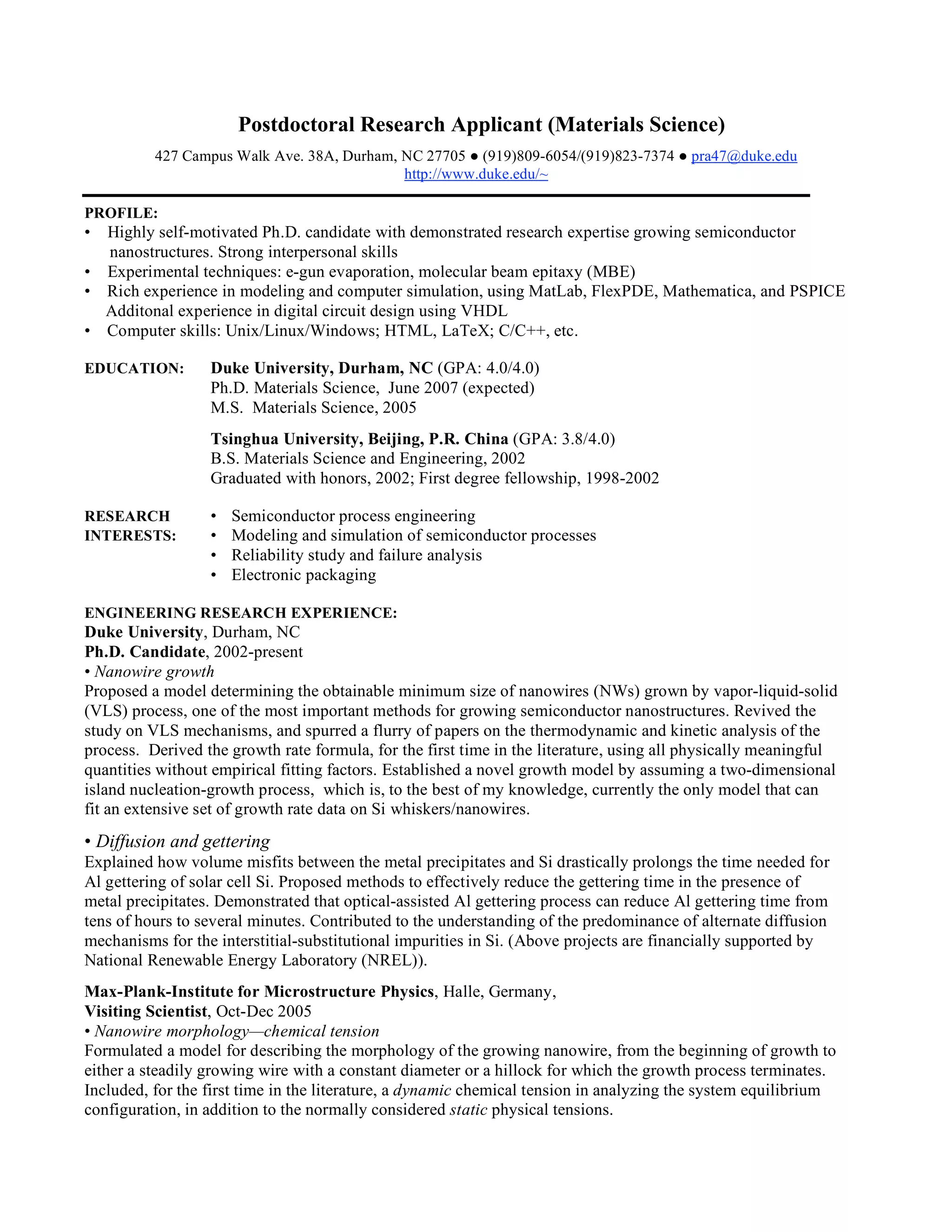 PhD CV: Postdoctoral Research | PDF | Chemistry | Science