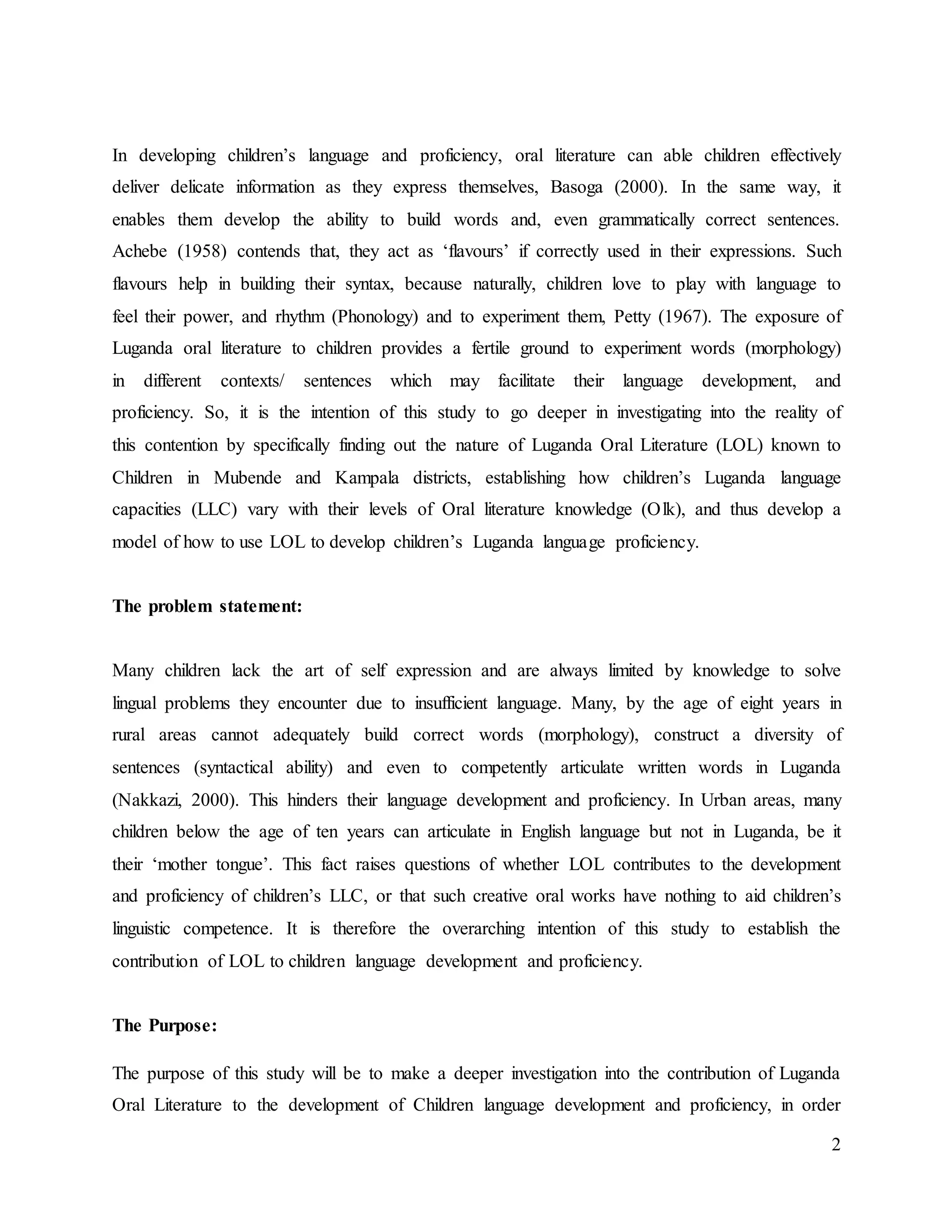 The Contribution of Luganda Oral Literature to Children Language ...