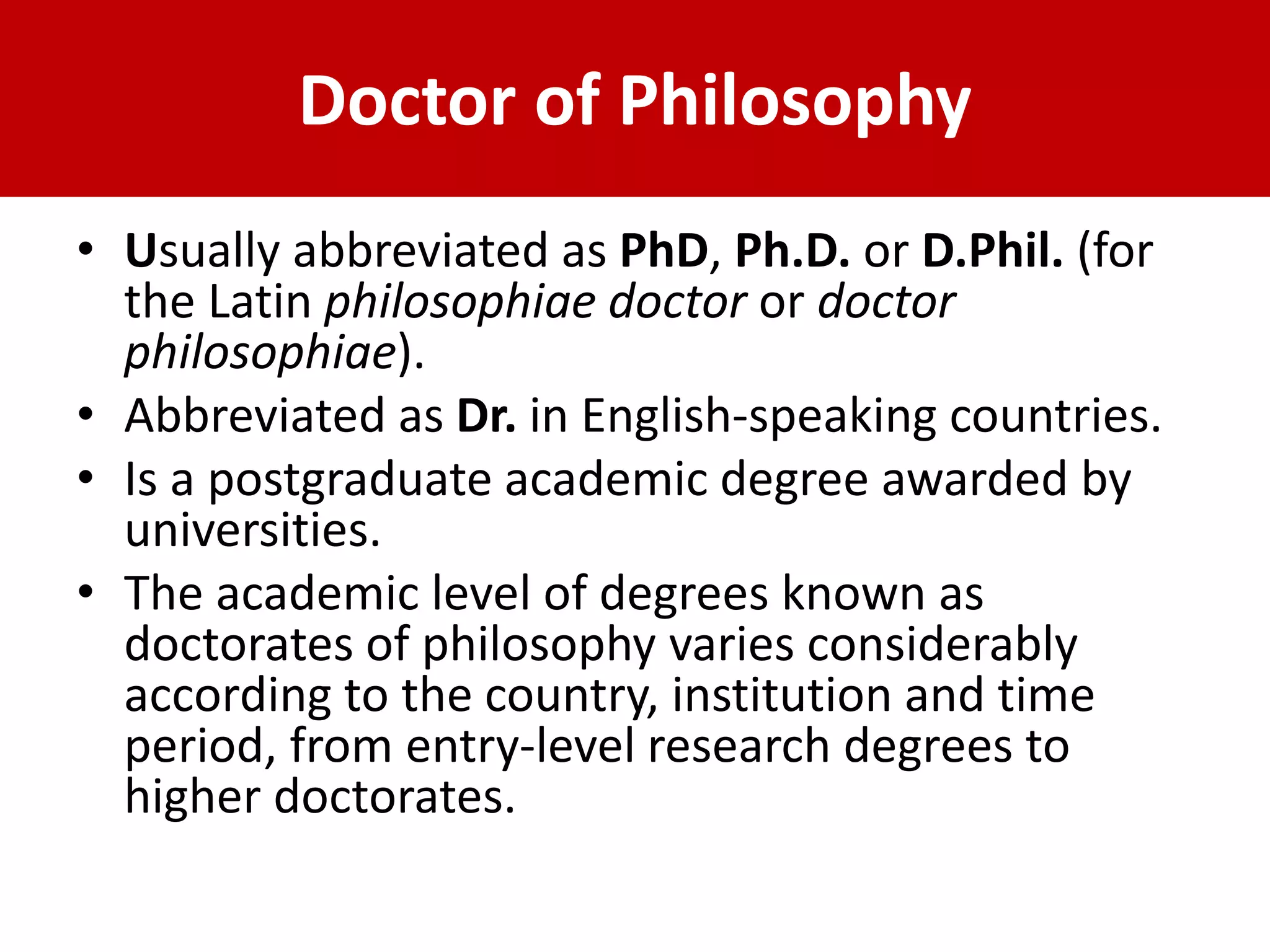 Types of Doctorate Degrees by Prof. Mohamed Labib Salem, March 2011 | PPT