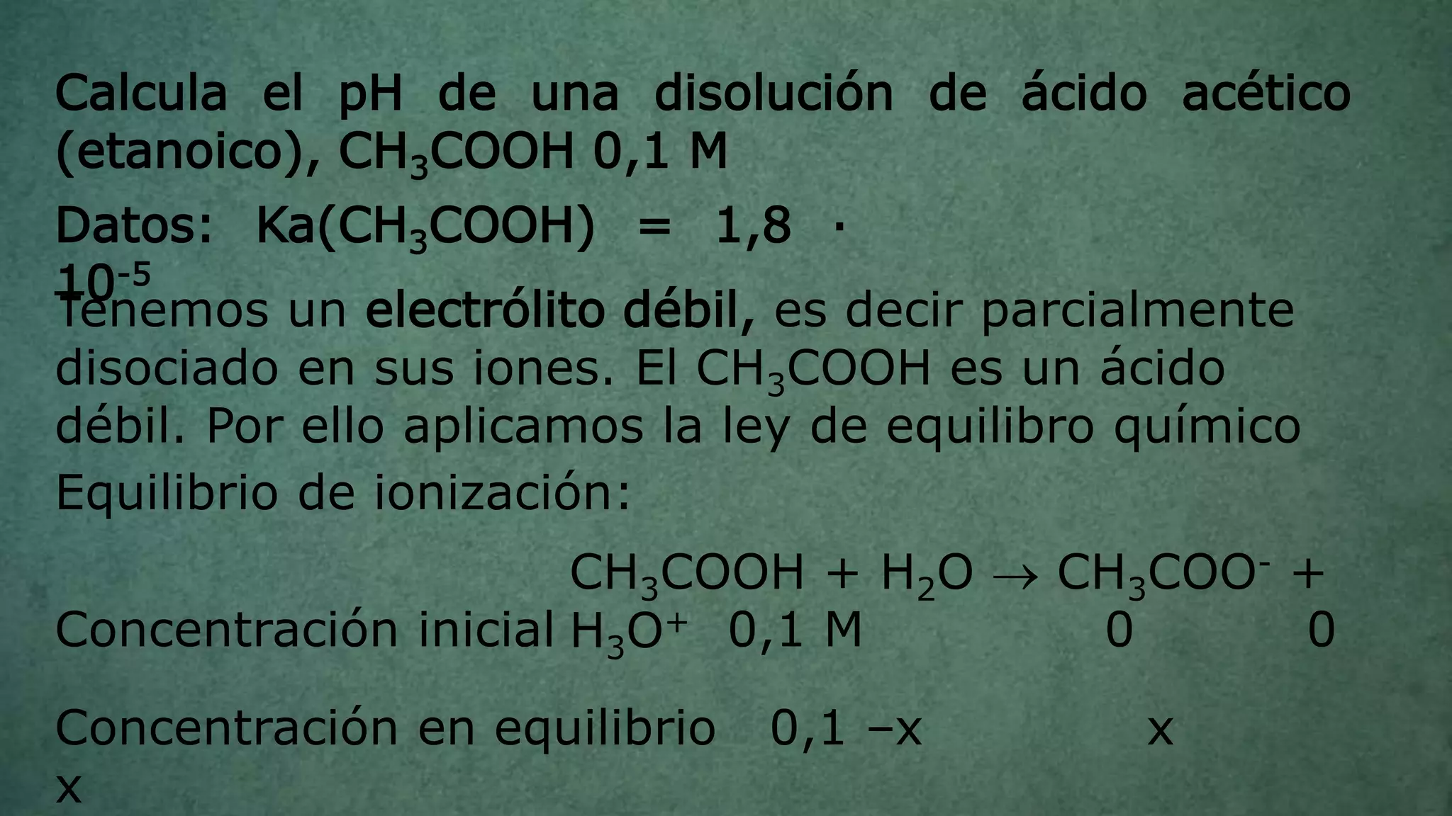P h de una disolución de un ácido débil (acético) | PPT