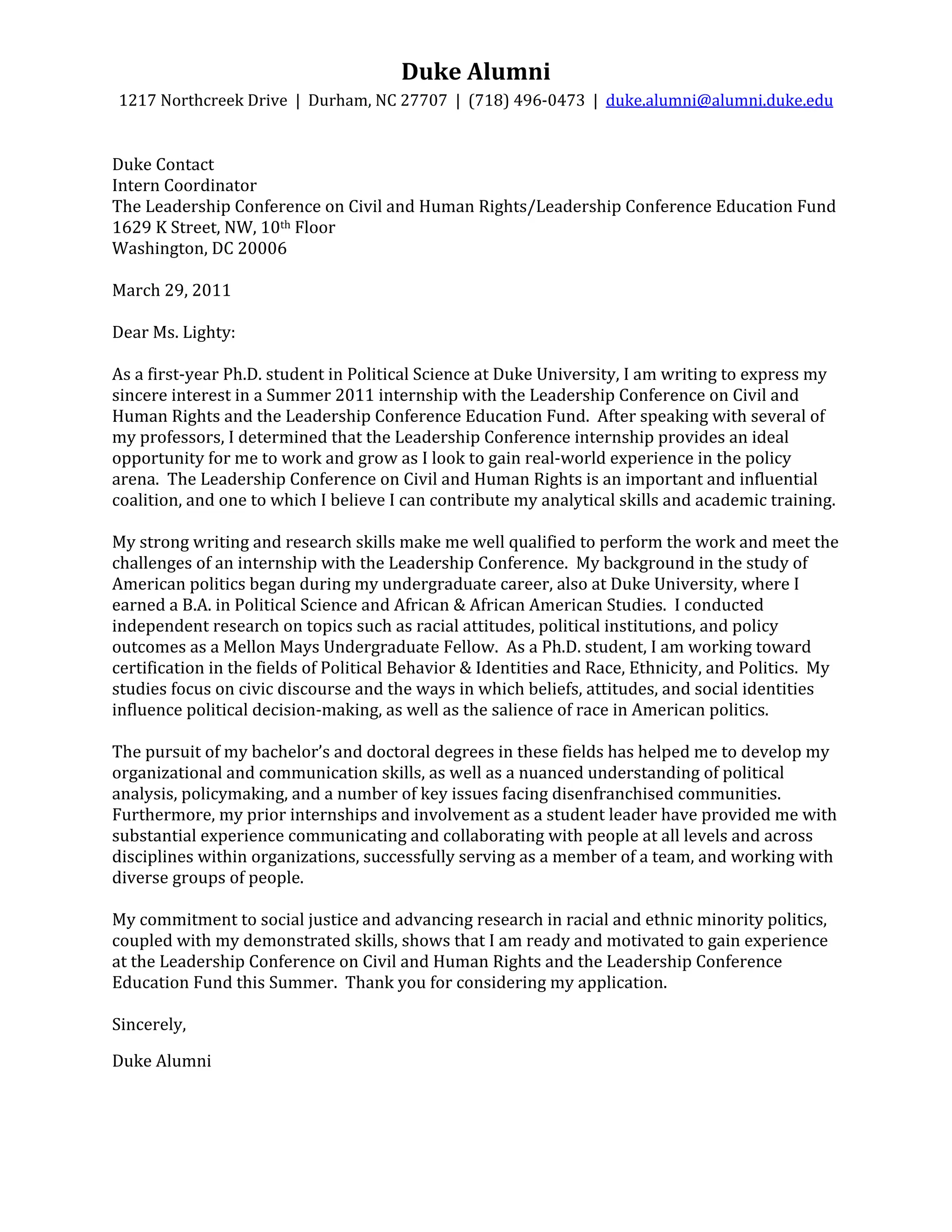 PhD Cover Letter: Political Science | PDF