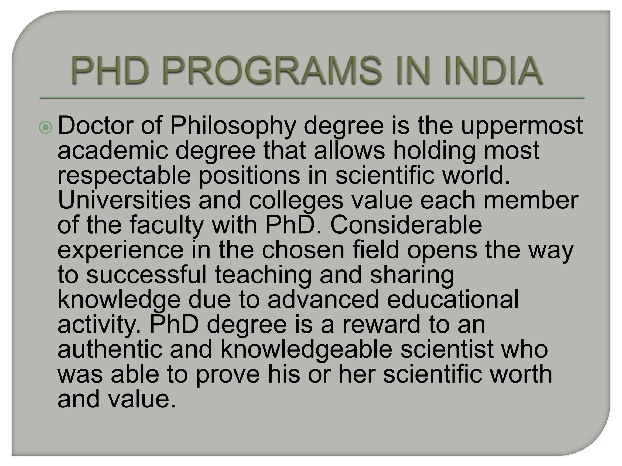 Phd programs in india | PPTX