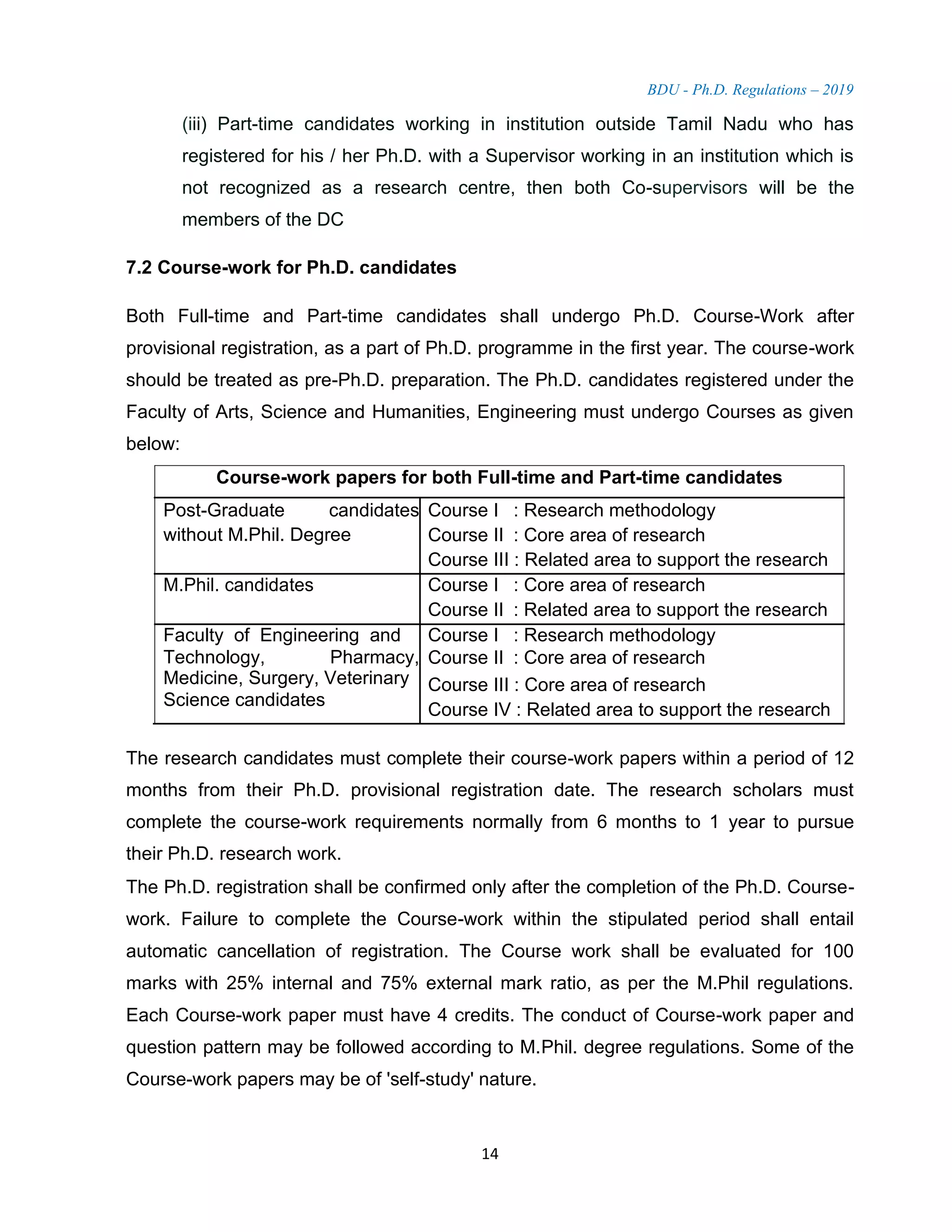 Ph d regulation_2019 bharathidasan university | PDF