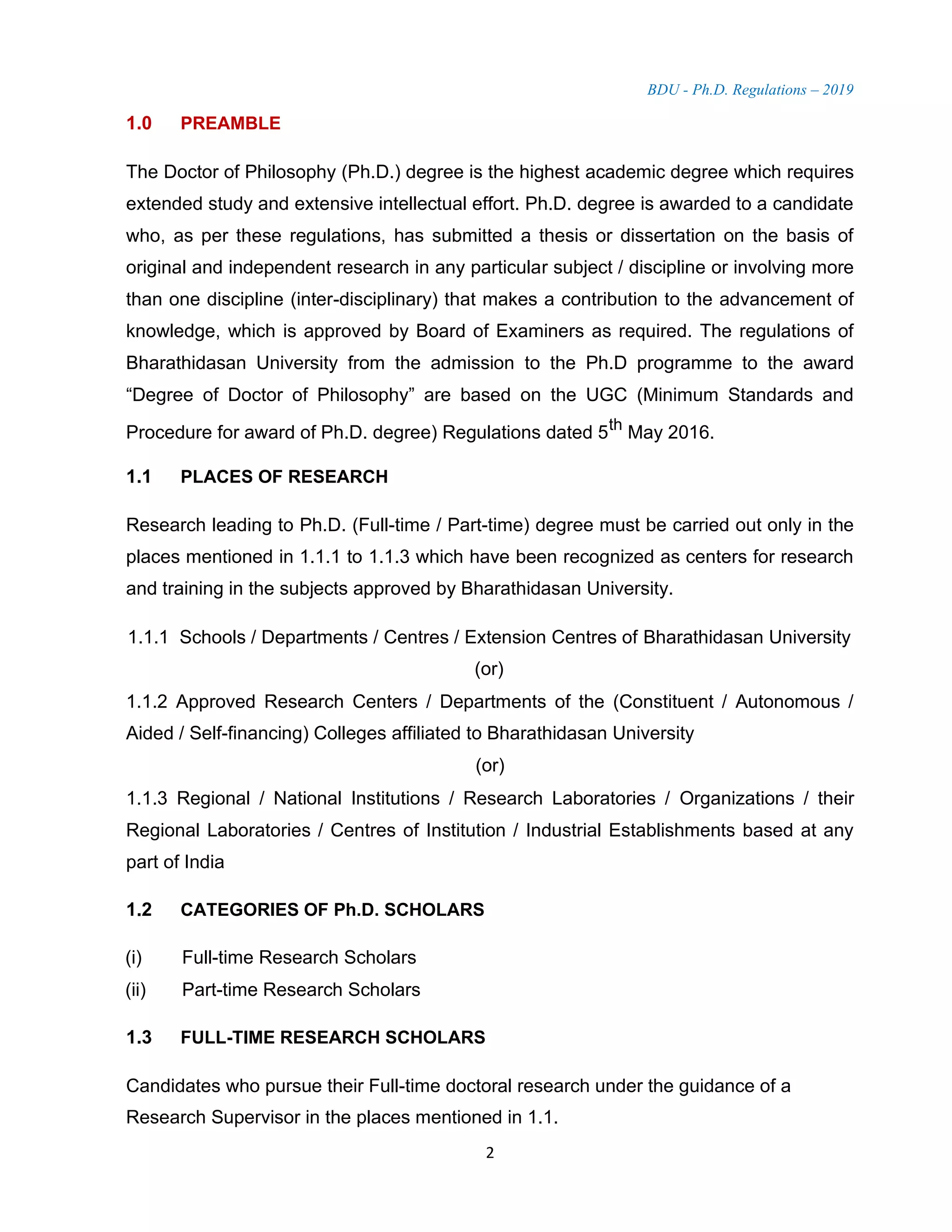 Ph d regulation_2019 bharathidasan university | PDF