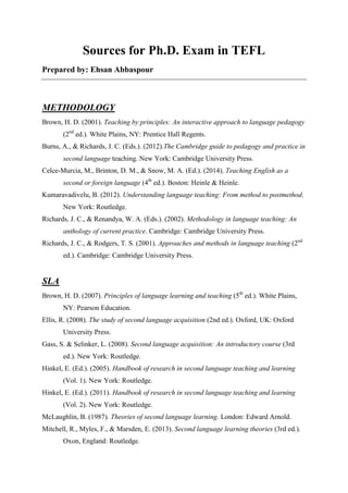 Sources for TEFL PhD Exam | PDF