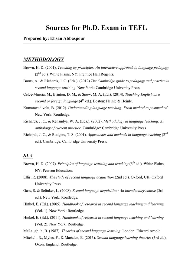 Sources for TEFL PhD Exam | PDF