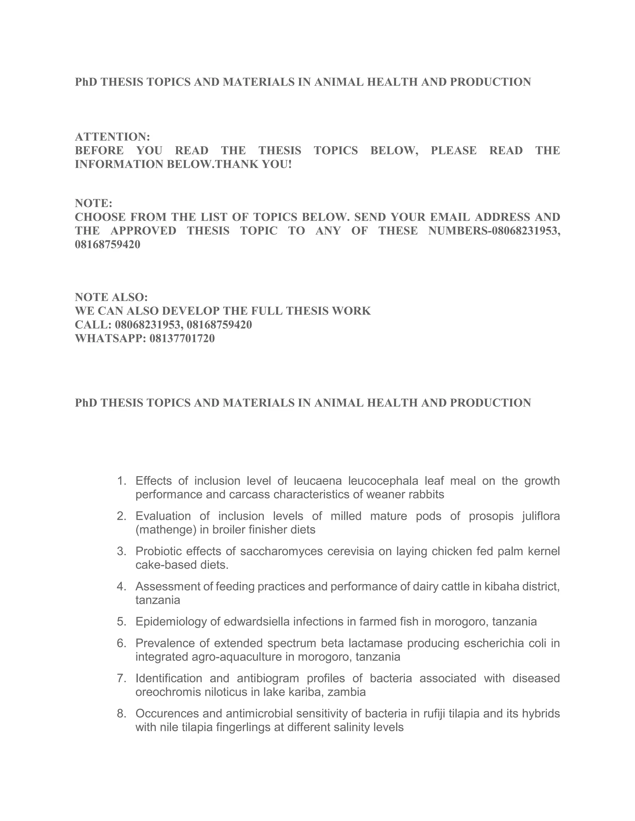 PhD THESIS TOPICS AND MATERIALS IN ANIMAL HEALTH AND PRODUCTION.docx