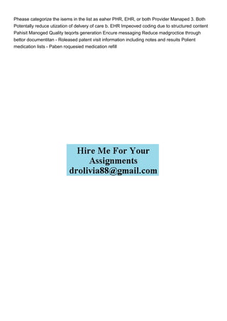 Phease categorize the isems in the list as eaher PHR EHR o.pdf