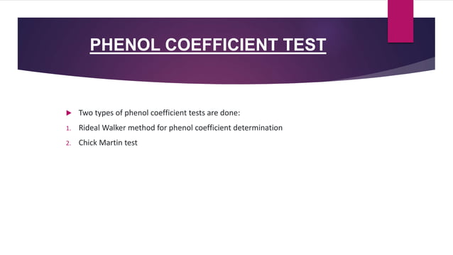 Phenol Coefficient | PPTX | Indoor Environmental Quality | Home & Garden