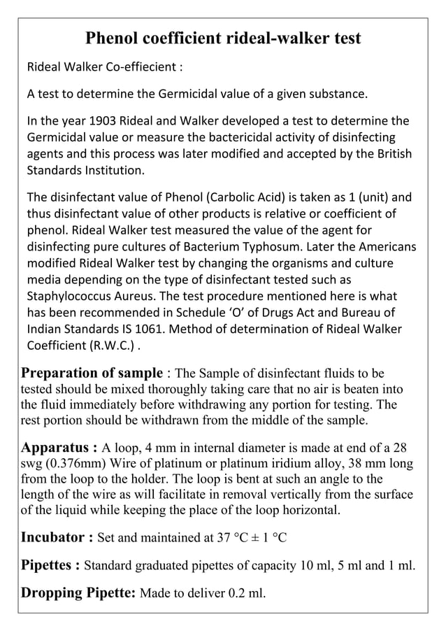 Phenol coefficient rideal | PDF | Chemistry | Science