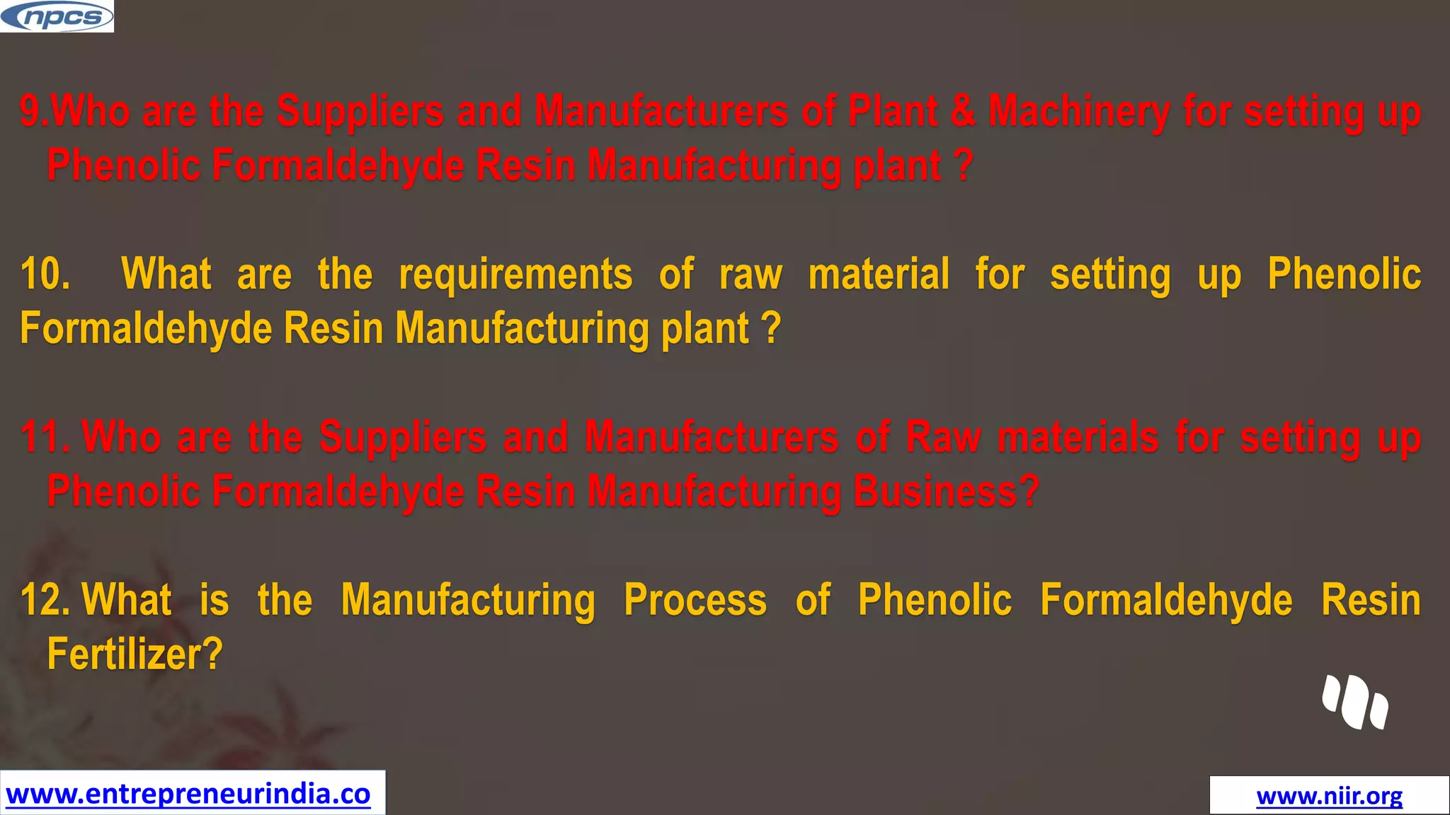 Phenolic Formaldehyde Resin (PF) (Manufacturing Industry, Detailed ...