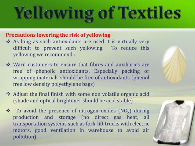 Phenolic yellowing of textiles | PPTX | Indoor Environmental Quality ...
