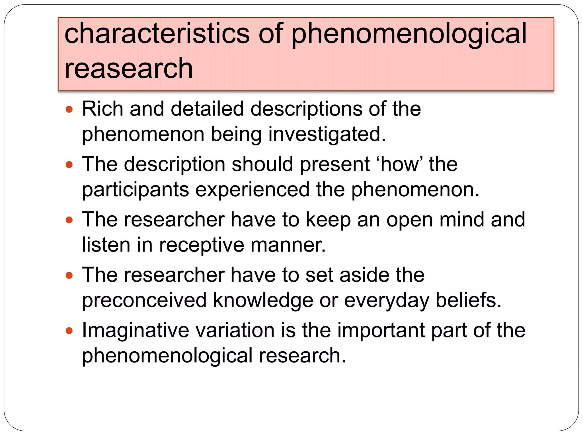 Phenomenology: concept, types, characteristics, purpose | PPTX