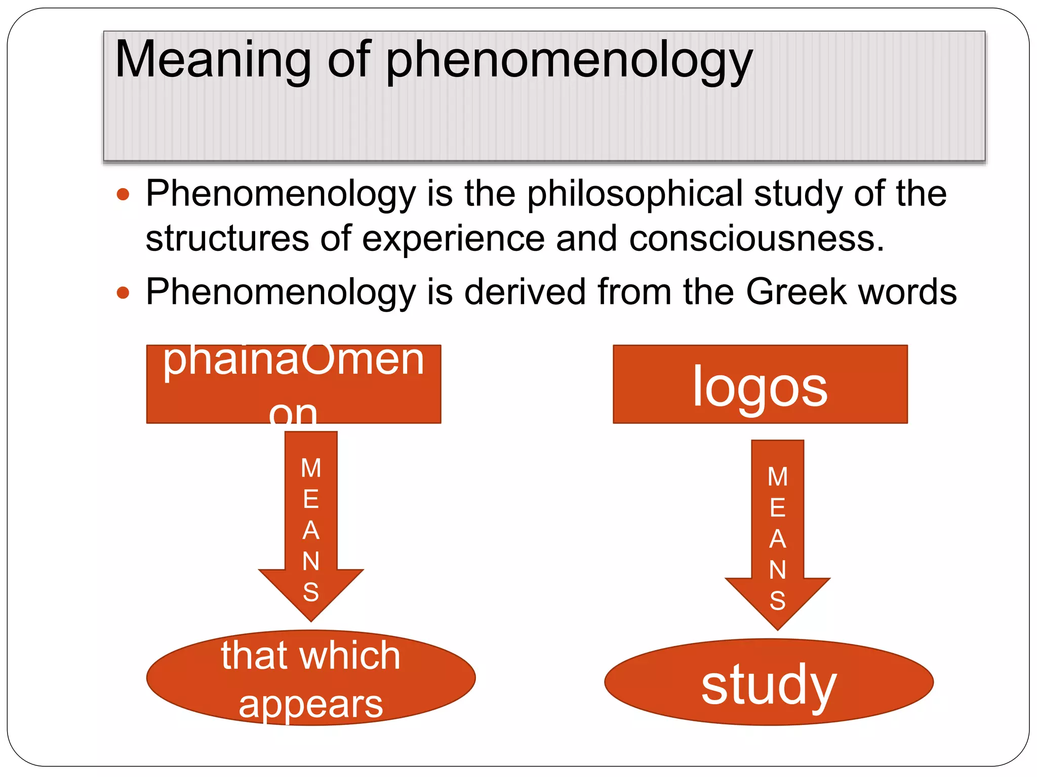 Phenomenology: concept, types, characteristics, purpose | PPTX