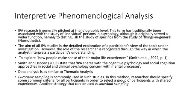 PHENOMENOLOGY and Interpretive phenomenological analysis | PPTX