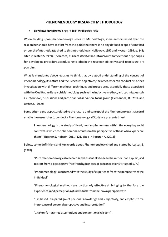 Phenomenology research methodology | DOCX | Science