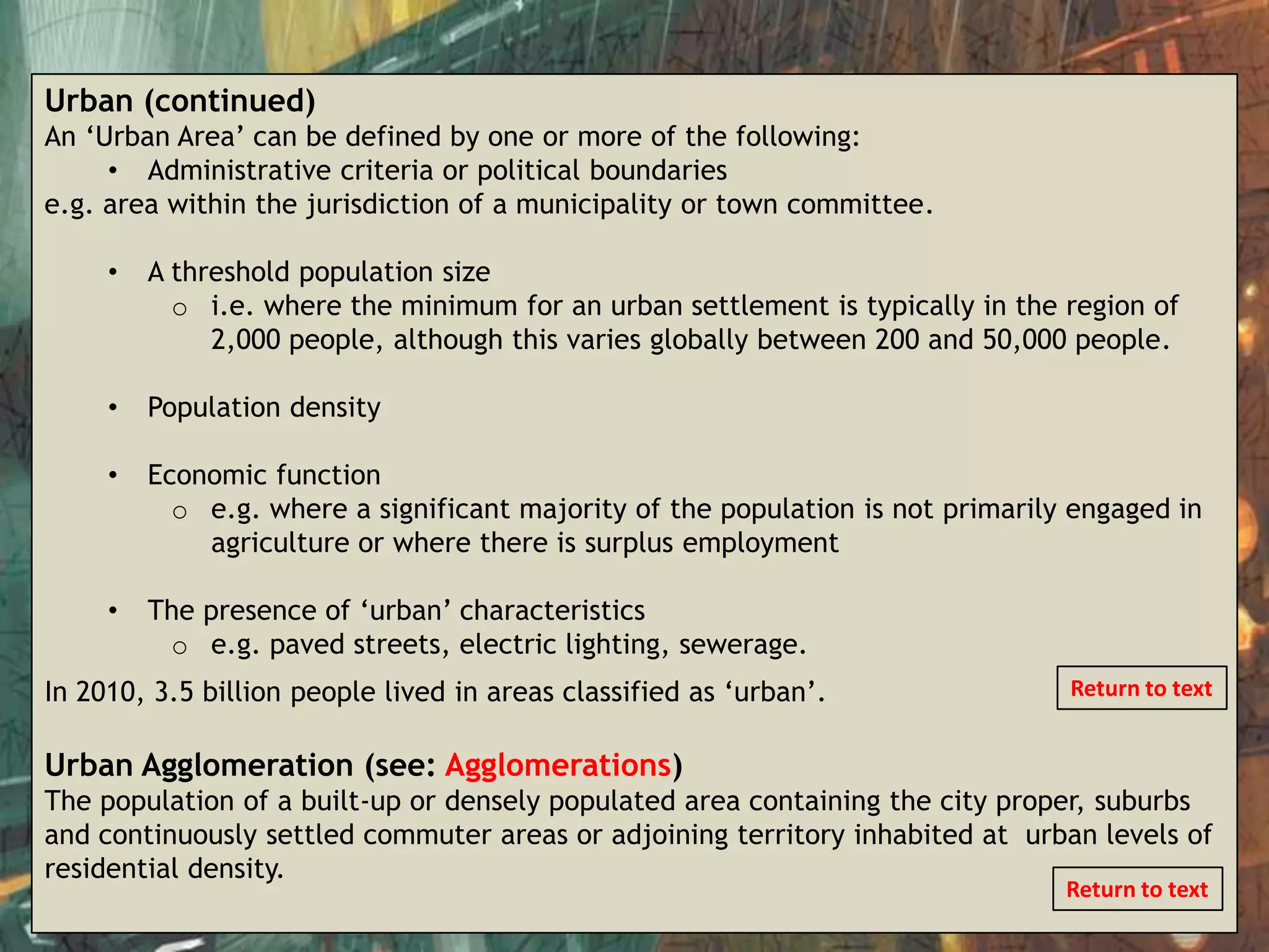 The Phenomenon of the Megacities... or not? - What is a: Μεγάπολις ...