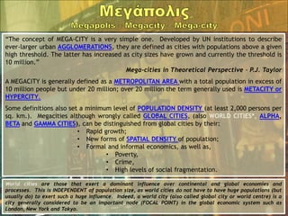 MINUS EKISTICS interactive: The Phenomenon of the Megacities or not ...